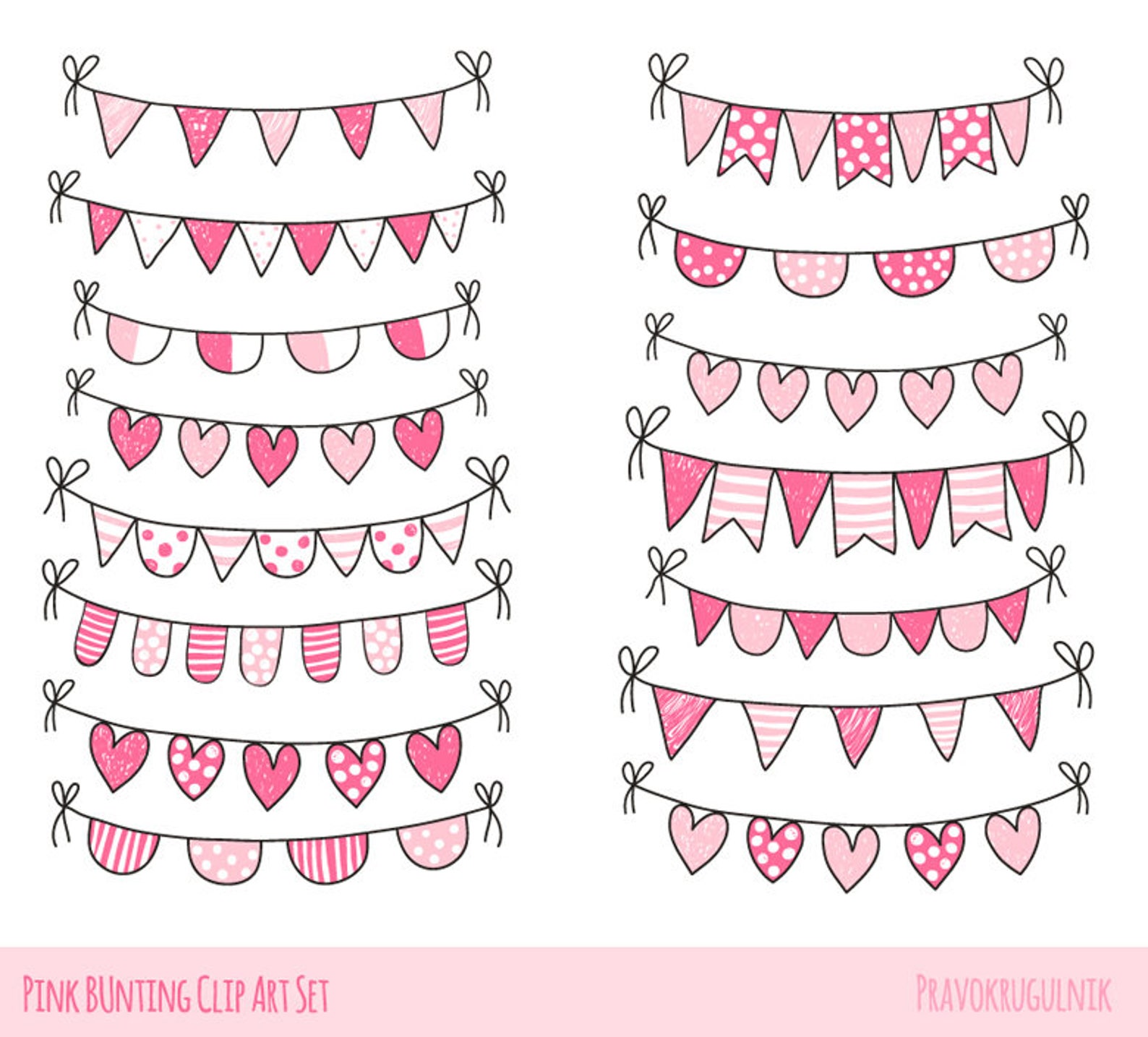 Valentine Bunting Clipart, Love Bunting Clip Art, Cute Hand Drawn ...