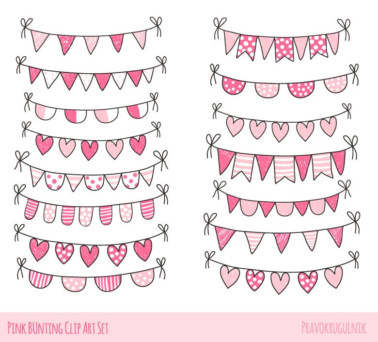 Valentine Bunting Clipart, Love Bunting Clip Art, Cute Hand Drawn ...