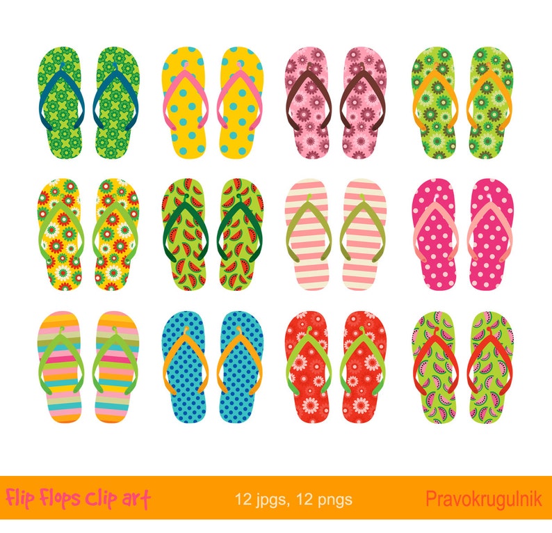 Flip Flop Clipart, Flip Flop Clip Art, Summer Clipart Set, Beach ...