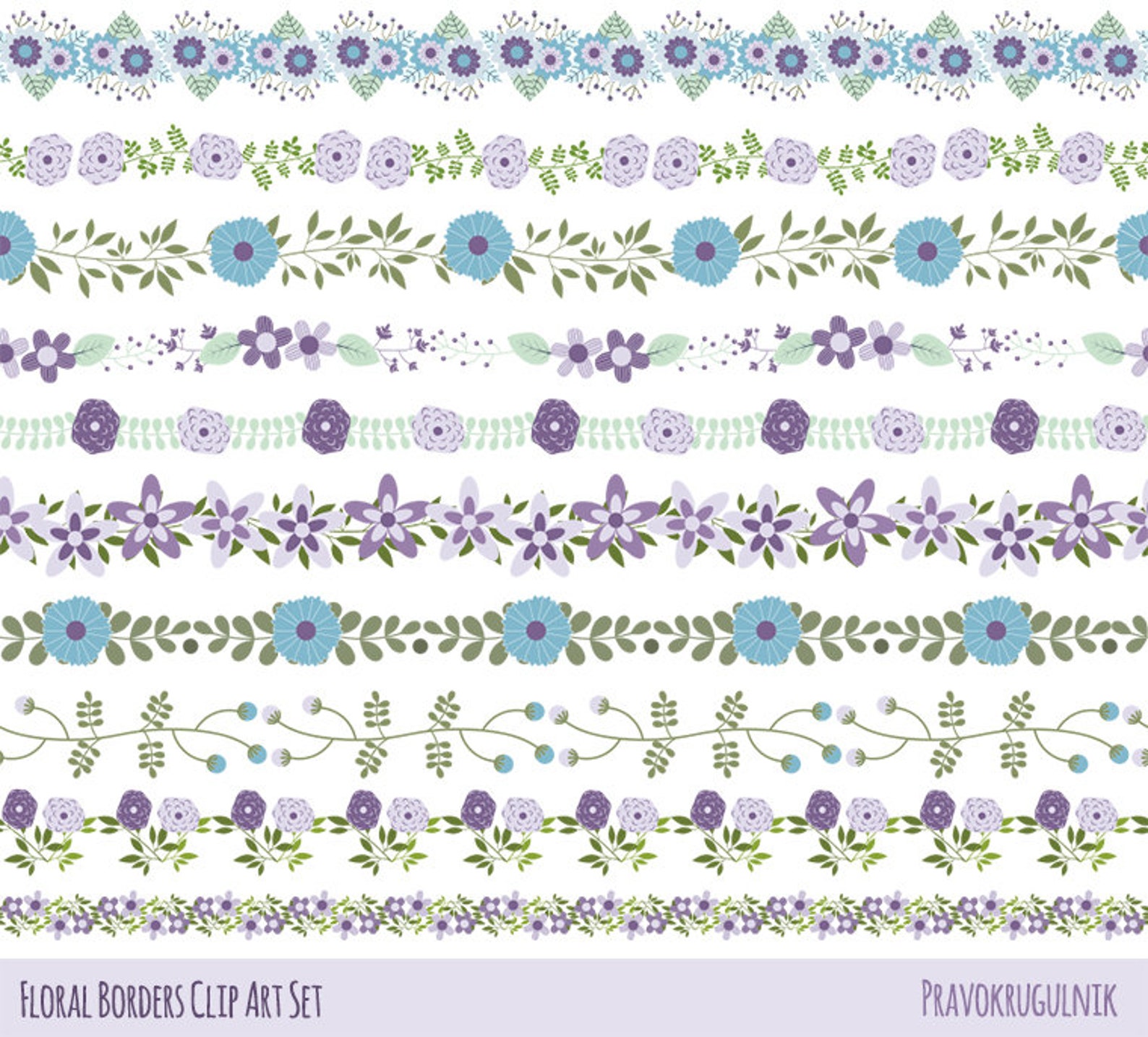 Violet Flower Border Clipart, Cute Floral Border Clip Art, Mint Wedding ...