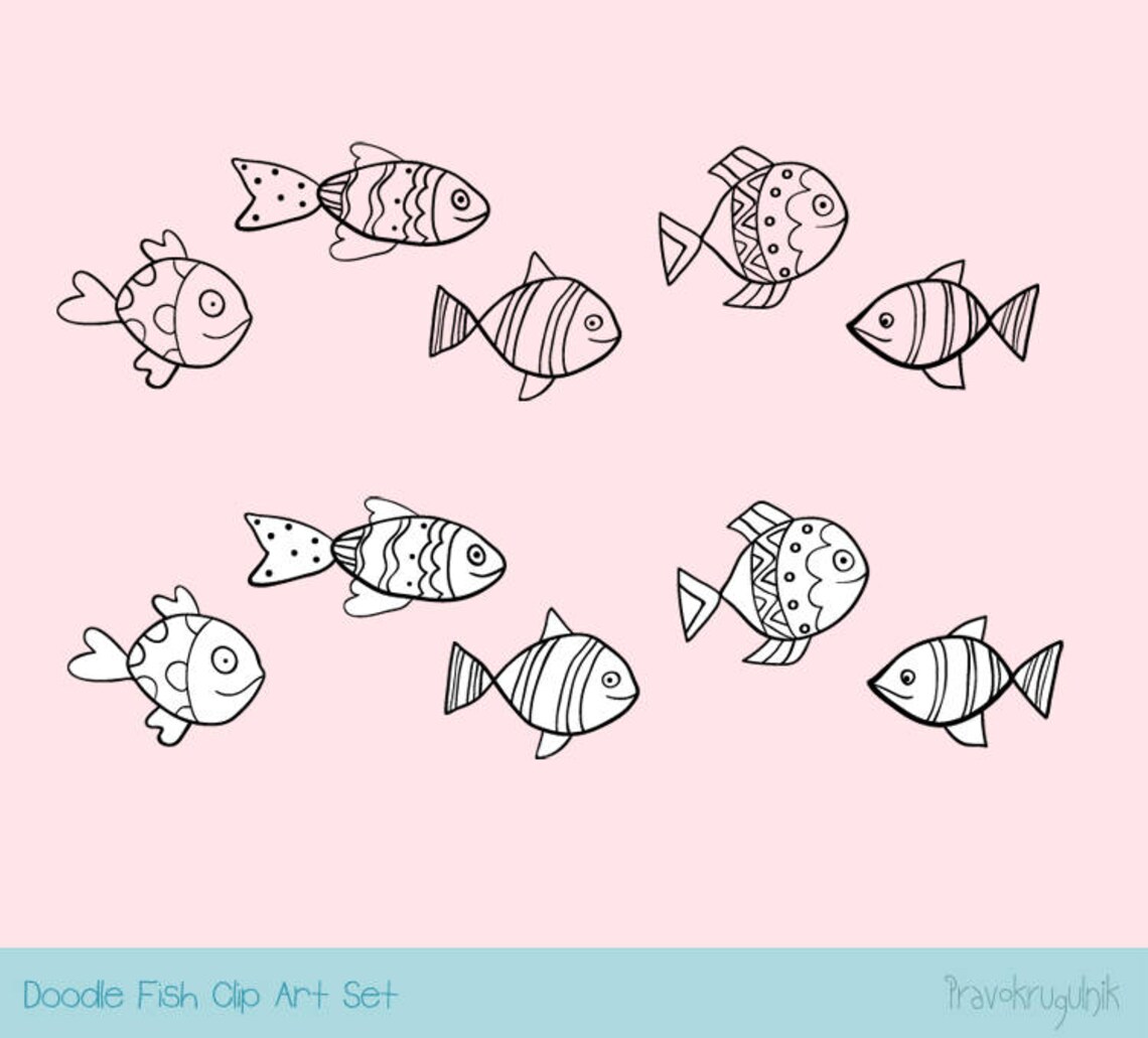Cute Fish Clipart Set Hand Drawn Fish Clip Art Colorful Fish - Etsy