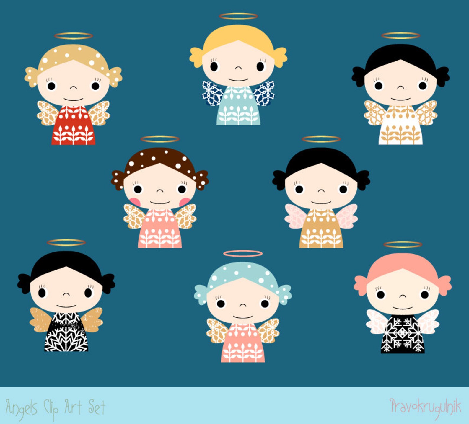 Cute Christmas Angel Clipart Set, Kawaii Christmas Clipart, Digital ...