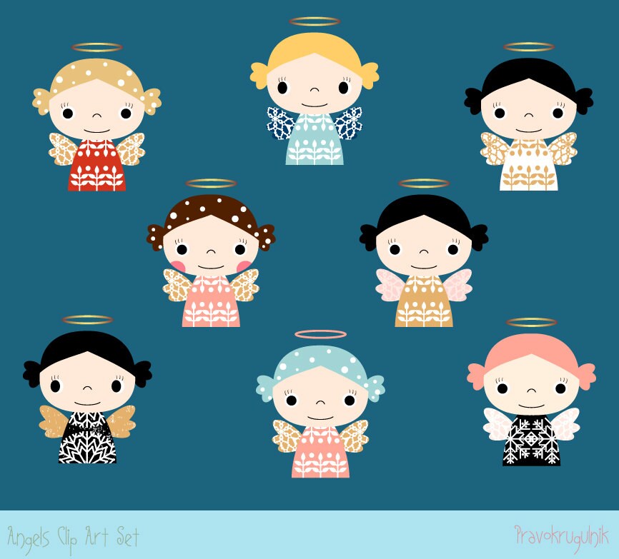 Cute Christmas Angel Clipart Set, Kawaii Christmas Clipart, Digital ...