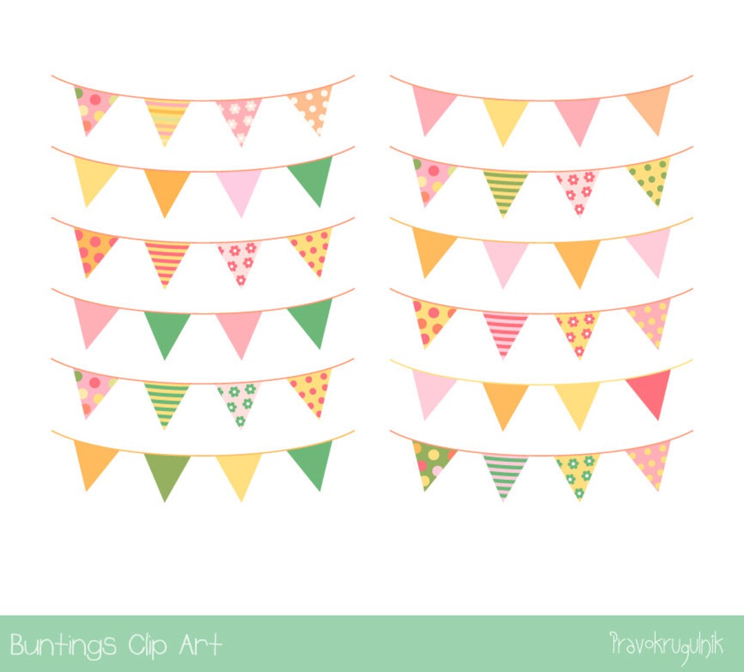 Summer Birthday Bunting Clipart, Baby Shower Bunting Clip Art, Colorful ...
