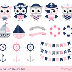Pink Nautical Clipart Owl, Sailor Owl Clipart Pirate, Cute Nautical ...