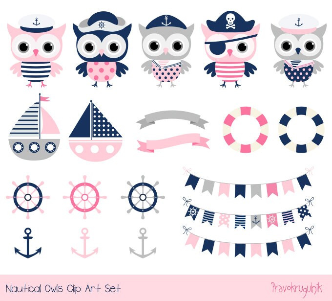 Pink Nautical Clipart Owl Sailor Owl Clipart Pirate Cute - Etsy