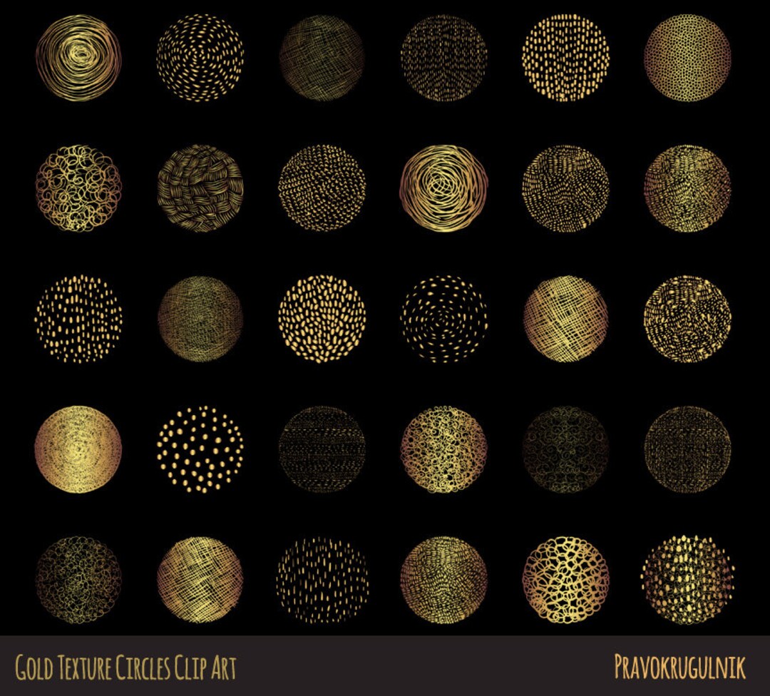 Gold Texture Circle Clipart, Hand Drawn Gold Clip Art, Golden Round ...