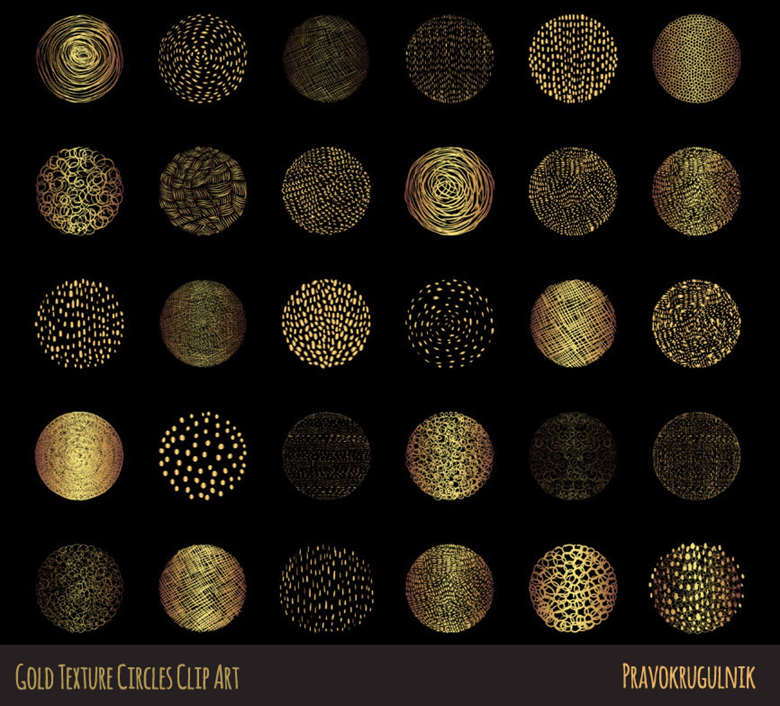 Gold Texture Circle Clipart, Hand Drawn Gold Clip Art, Golden Round ...