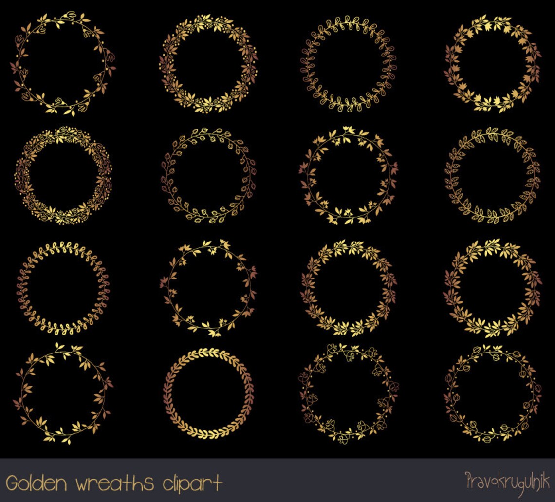 Gold Frame Clipart, Golden Leaf Circle Frame Clipart, Elegant Floral ...