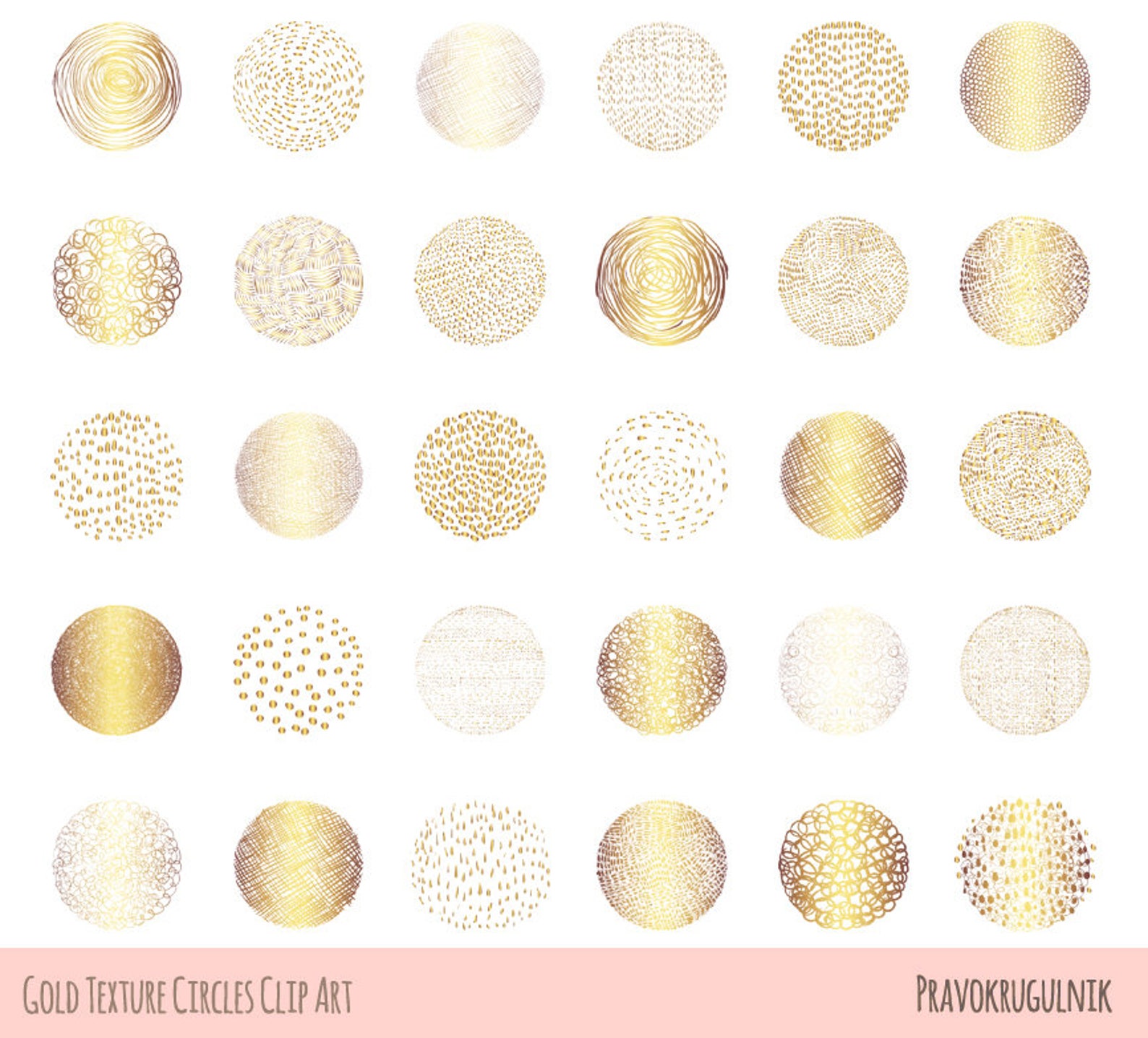 Gold Texture Circle Clipart, Hand Drawn Gold Clip Art, Golden Round ...