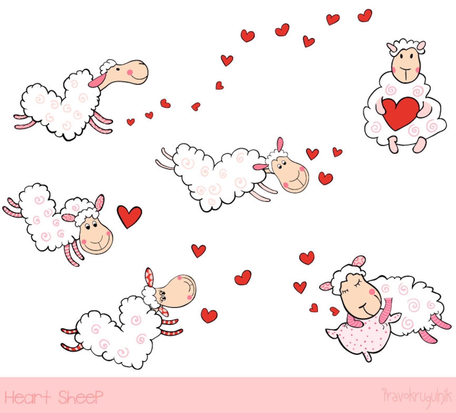 Cute Sheep Clipart Love Clip Art Heart Shaped Sheep Baby - Etsy