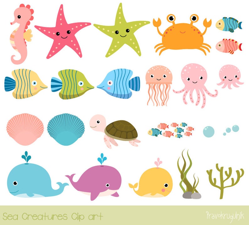 Sea Animal Clip Art, Under the Sea Clipart, Seahorse Whale Clip Art ...