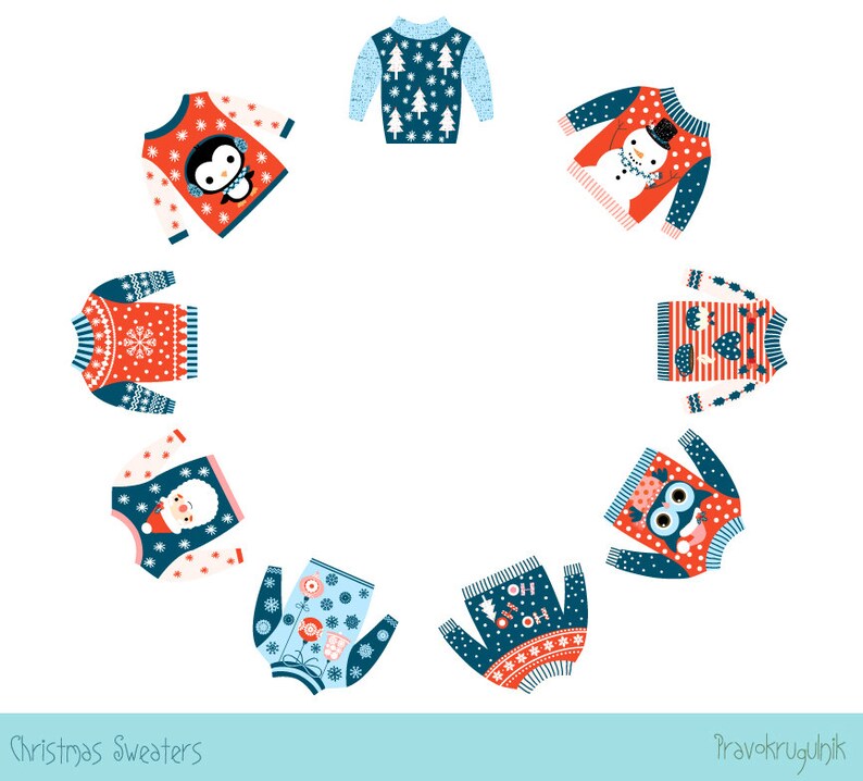 Tacky Christmas Sweater Clipart, Ugly Christmas Sweater Clipart Set ...