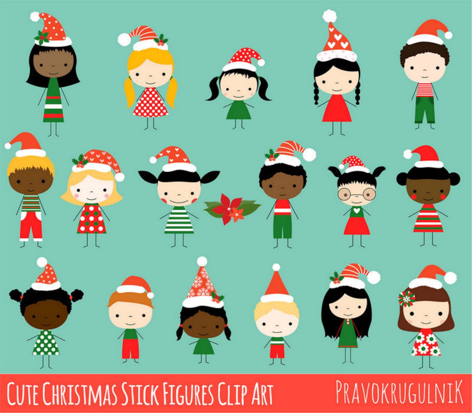 Cute Christmas Stick Figures Clipart Children Clip Art - Etsy