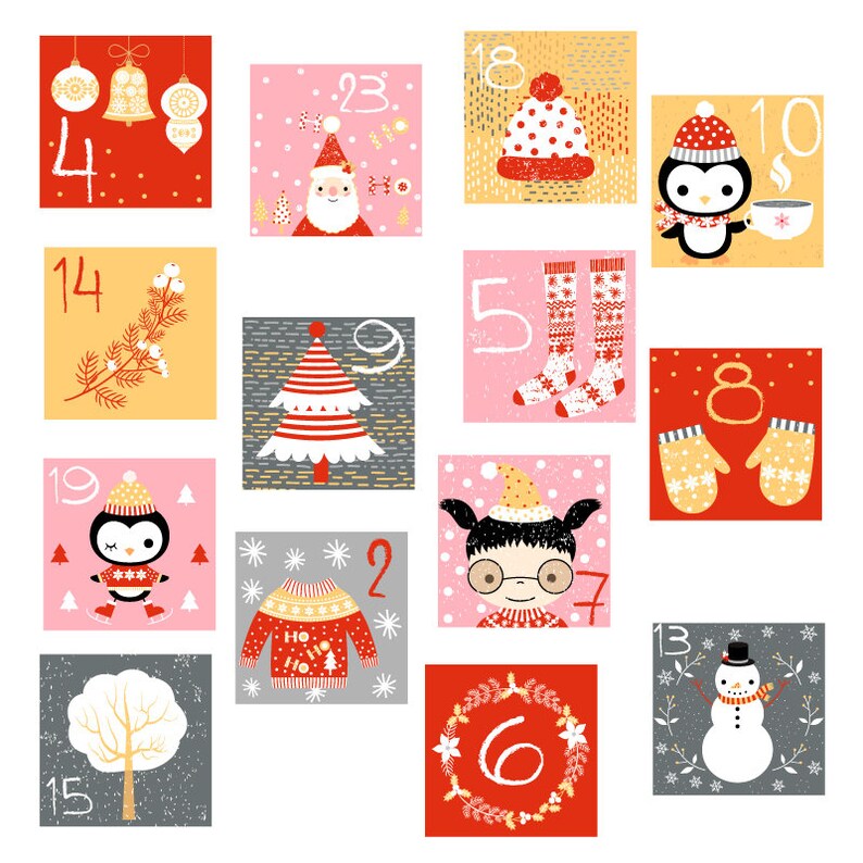 Printable Advent Calendar Numbers, Digital Christmas Countdown Calendar ...