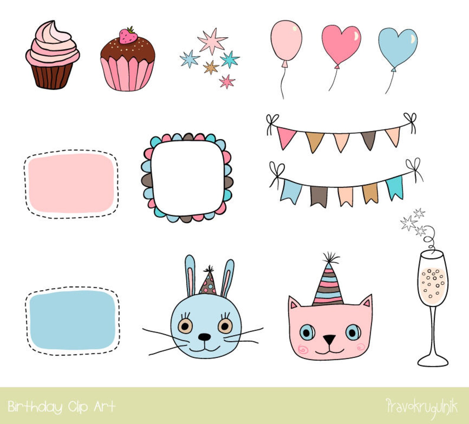 Happy Birthday Clipart Doodle Bunting Clip Art Banner - Etsy