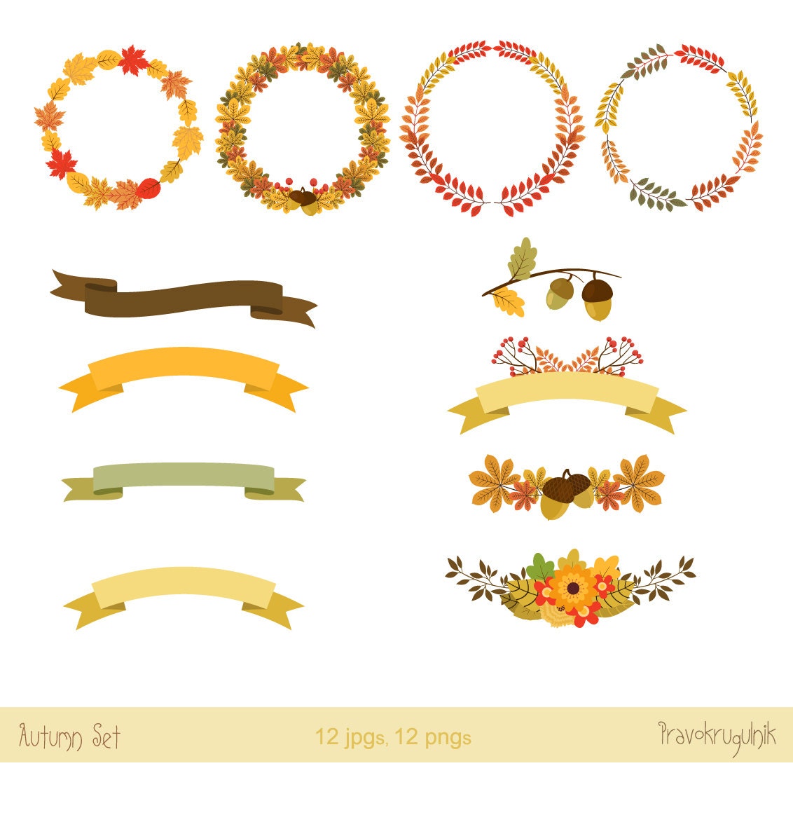 Autumn Flower Clipart, Fall Wreath Clipart, Fall Leaves Frame, Wreath ...