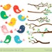 Cute Bird Clipart Set, Tree Branch Clip Art, Colorful Spring Bird Clip ...