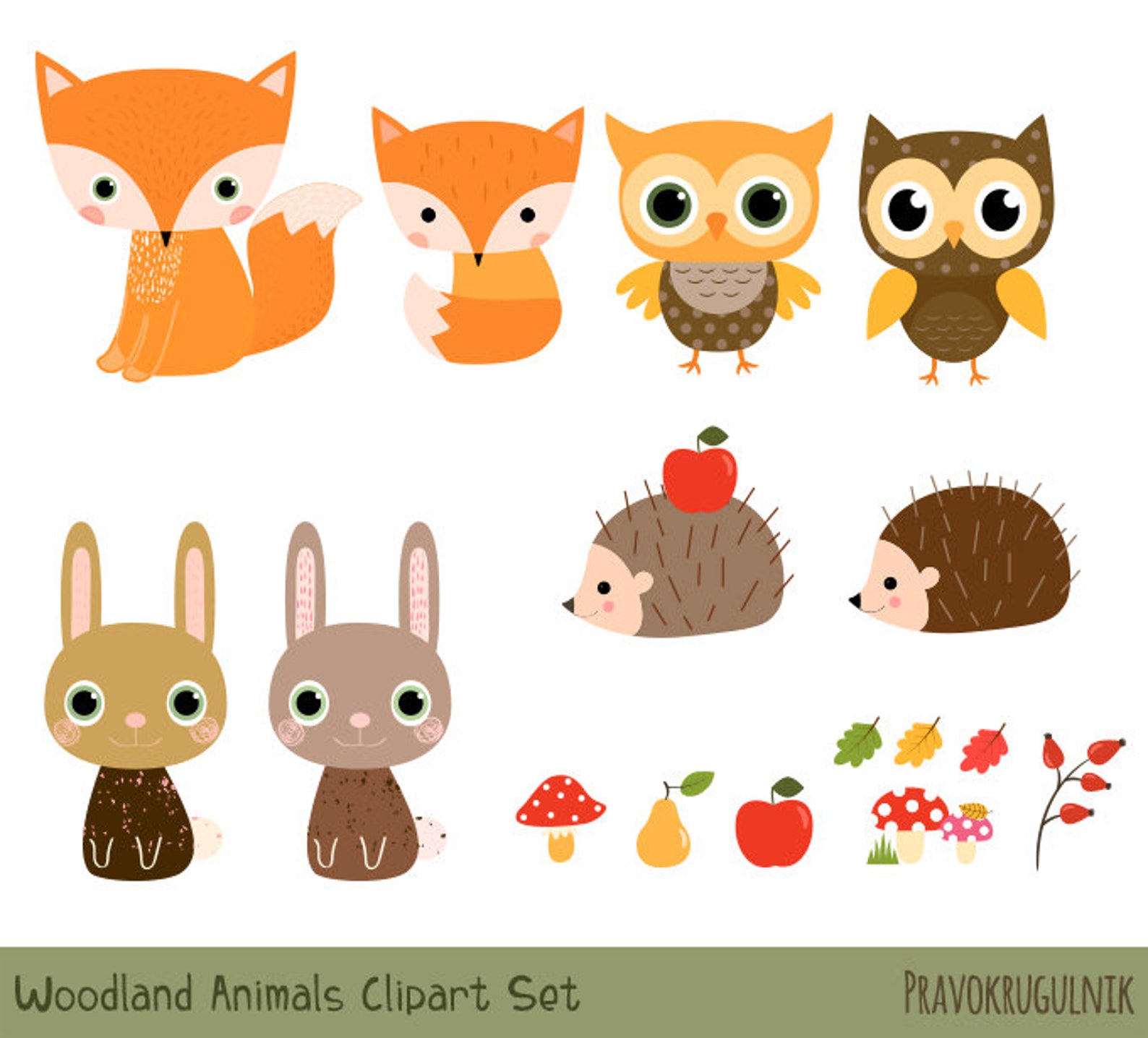 Woodland Animal Clipart Set, Cute Forest Animal Clipart Woodland Baby ...