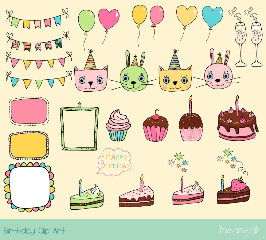 Cute Birthday Clipart Bunting, Birthday Party Clip Art Balloon ...