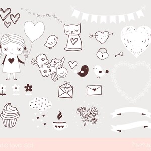 Cute Love Clip Art Set, Kawaii Girl Valentine Clipart Graphic ...
