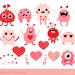 Cute Valentine Monsters Clipart, Kids Valentine Clipart, Pink Monster ...