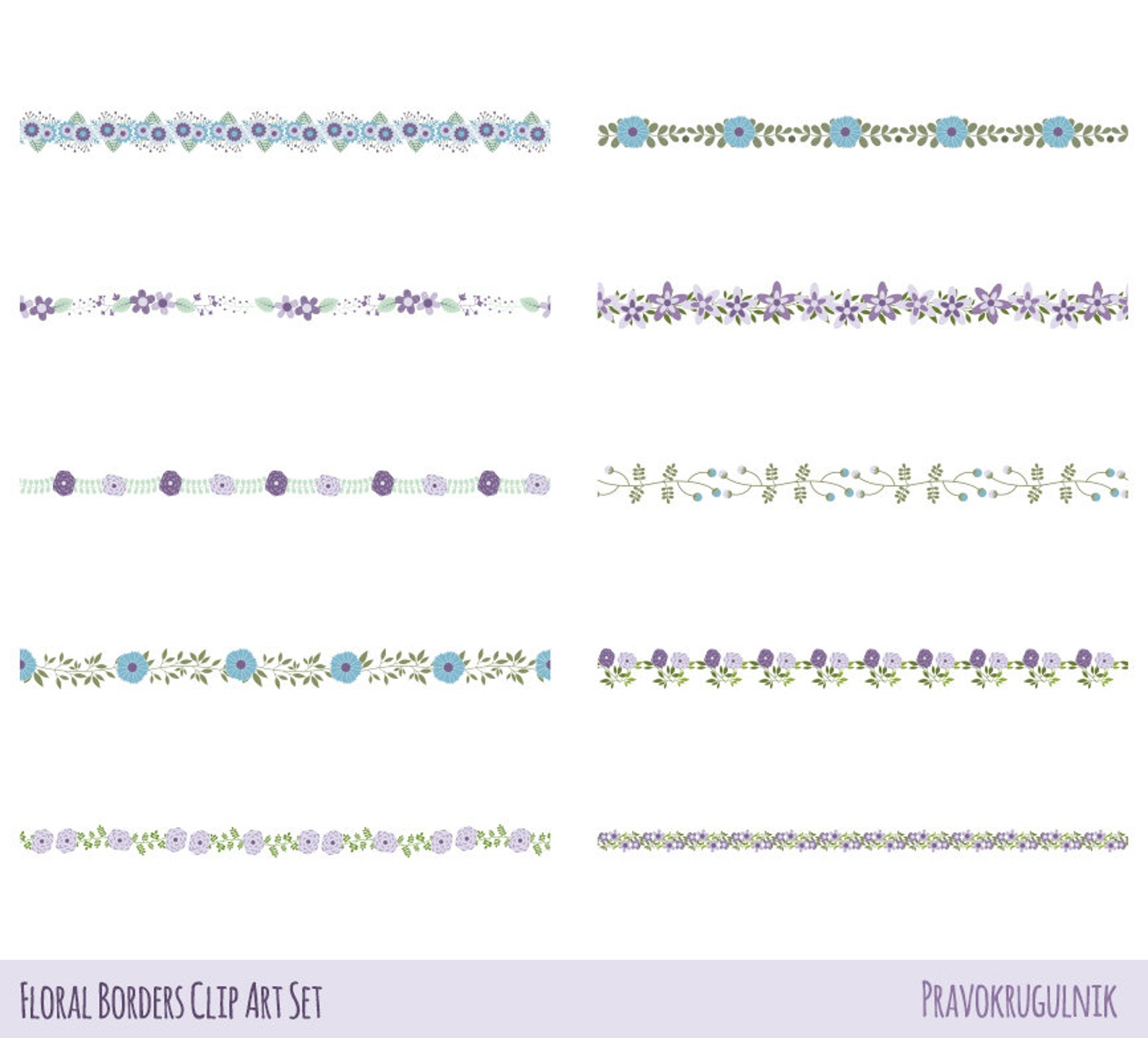 Violet Flower Border Clipart, Cute Floral Border Clip Art, Mint Wedding ...