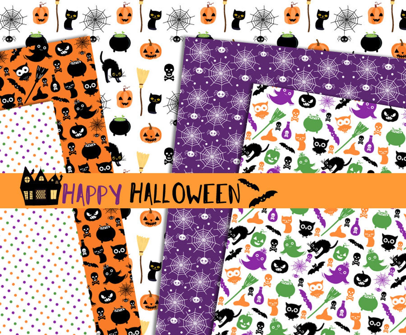 Halloween Digital Paper Pack, Cute Halloween Background Pattern ...