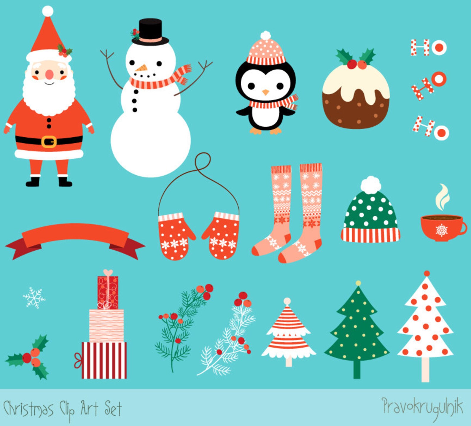Cute Christmas Clipart Set, Kawaii Christmas Clip Art, Digital ...