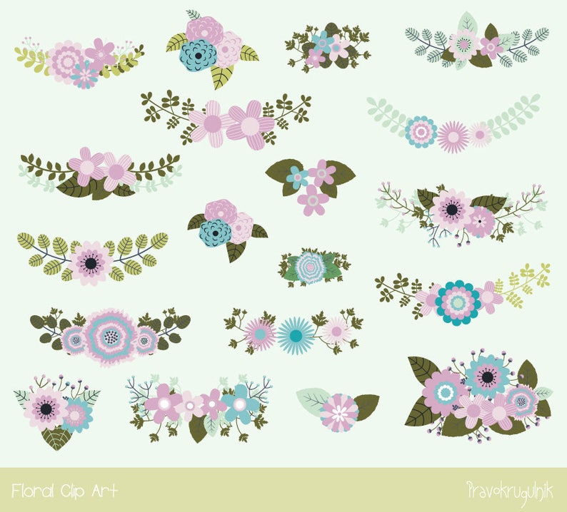 Mint Violet Green Floral Clipart Rustic Wedding Flowers Clip - Etsy