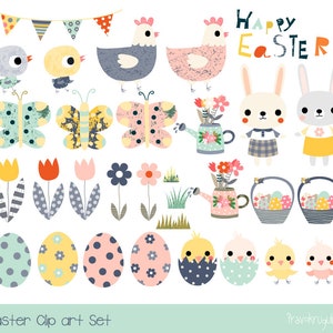 Happy Easter Clipart, Cute Easter Clip Art Set, Easter Bunny Clip Art ...