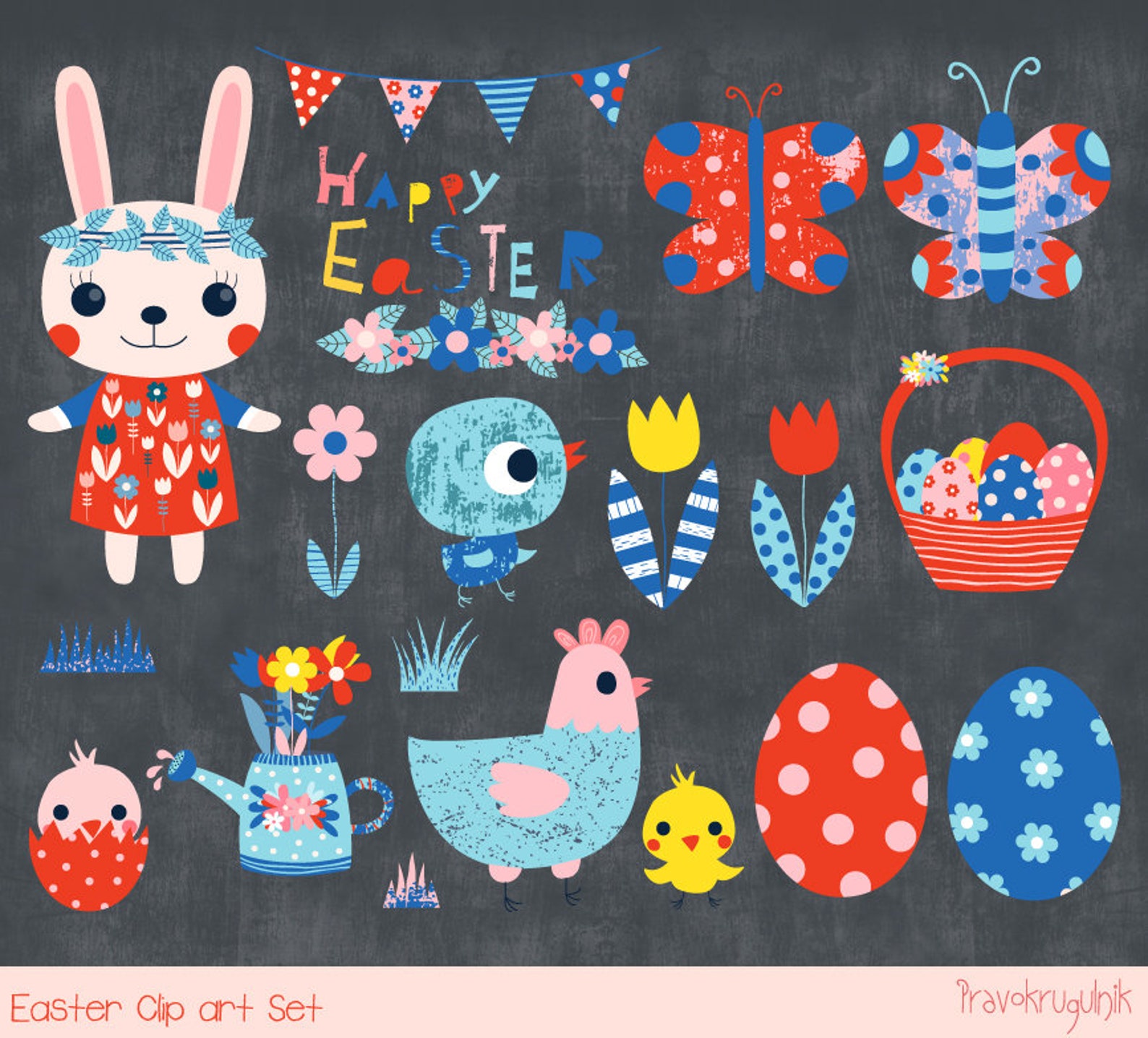 Cute Easter Clipart Spring Happy Easter Clip Art Set Easter - Etsy
