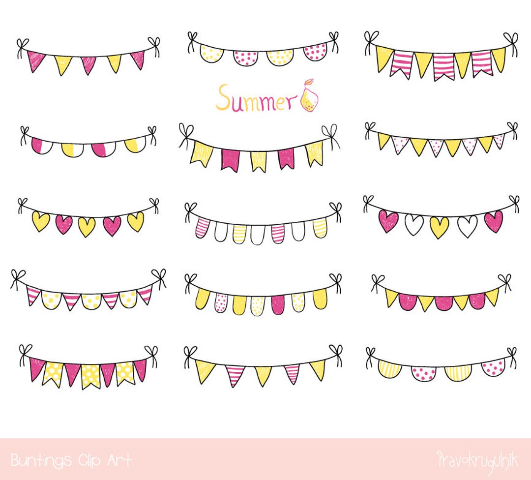 Cute Doodle Bunting Clipart, Yellow and Purple Summer Bunting Clip Art ...