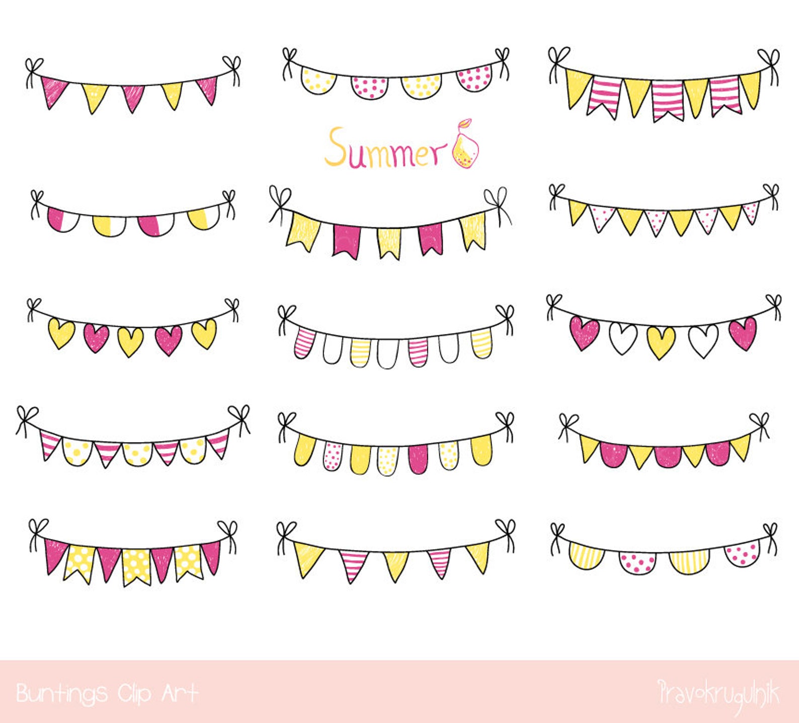 Cute Doodle Bunting Clipart Yellow and Purple Summer Bunting - Etsy