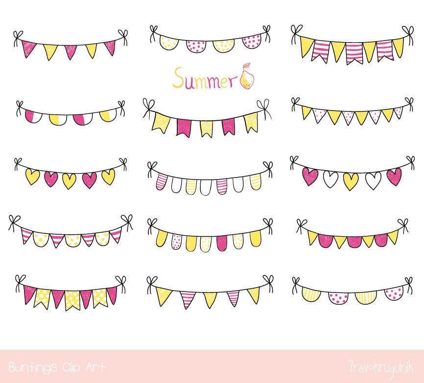 Cute Doodle Bunting Clipart Yellow and Purple Summer Bunting - Etsy