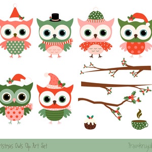 Christmas Owl Clipart Set, Cute Christmas Clipart, Cute Owl Clip Art ...