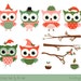 Christmas Owl Clipart Set, Cute Christmas Clipart, Cute Owl Clip Art ...