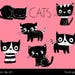 Cute Cat Clipart, Black and White Cat Clip Art, Kawaii Kitty Clipart ...