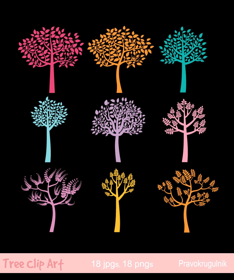 Colorful Tree Clipart, Color Tree Silhouette Clipart, Fall Tree Clip ...