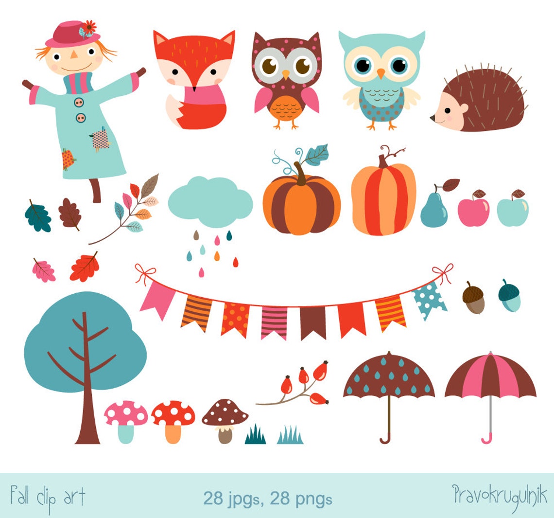 Fall Clipart, Autumn Clip Art, Woodland Animal Clipart, Scarecrow Clip ...