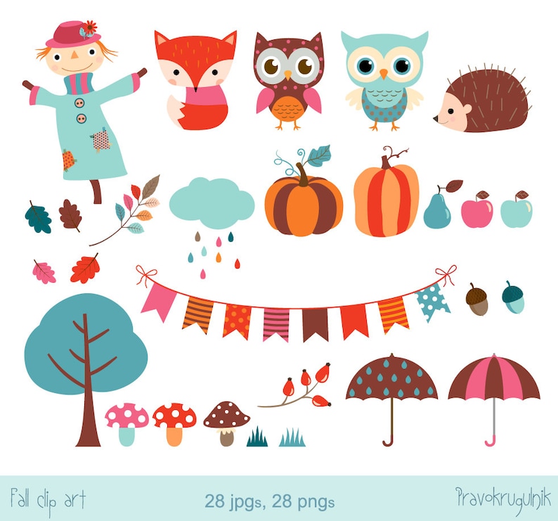 Fall Clipart, Autumn Clip Art, Woodland Animal Clipart, Scarecrow Clip ...