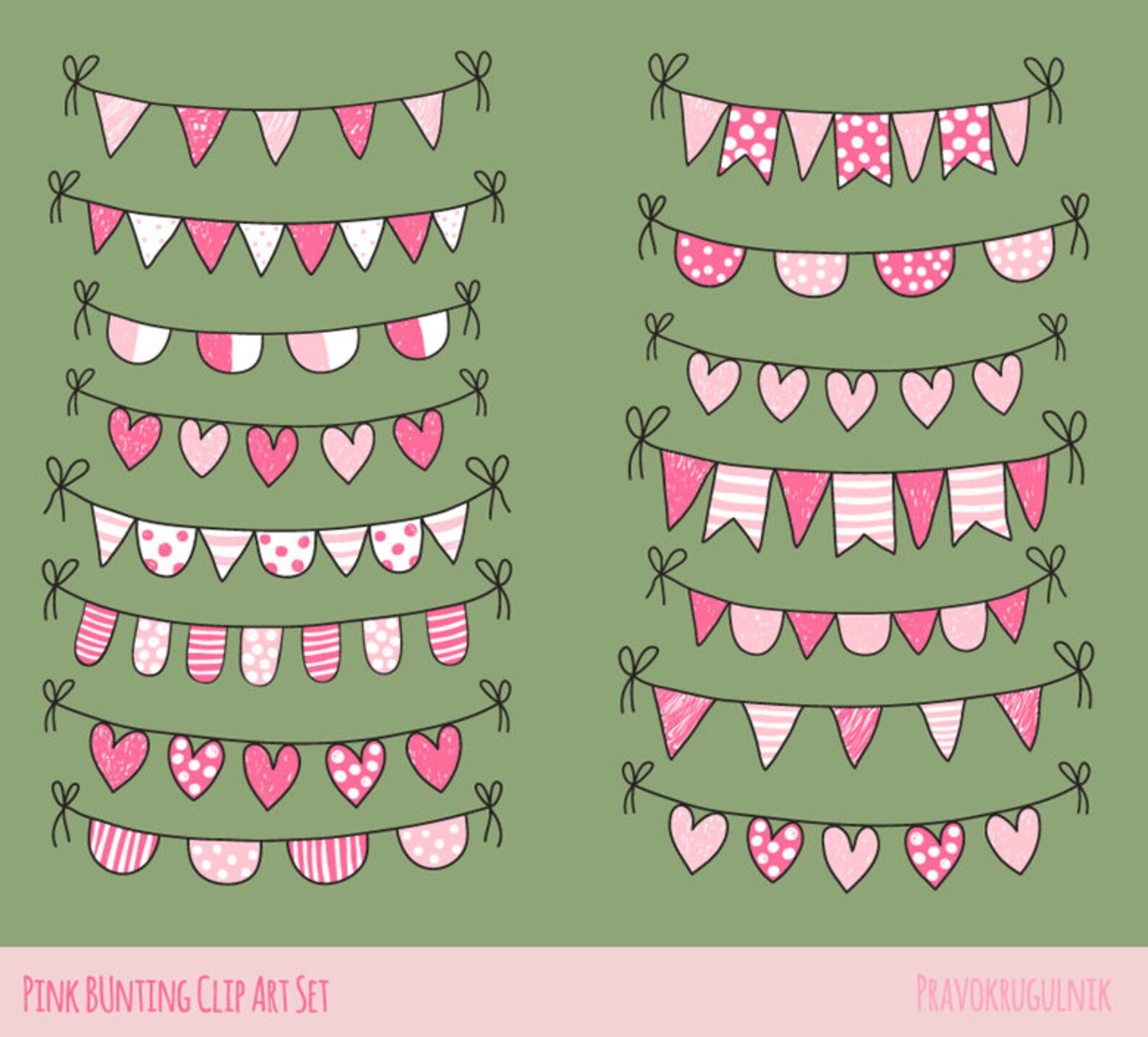 Valentine Bunting Clipart, Love Bunting Clip Art, Cute Hand Drawn ...