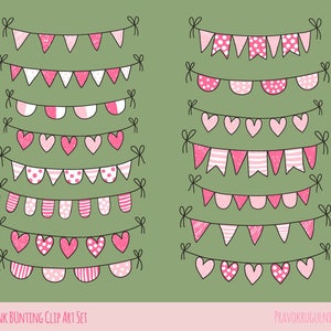 Valentine Bunting Clipart, Love Bunting Clip Art, Cute Hand Drawn ...