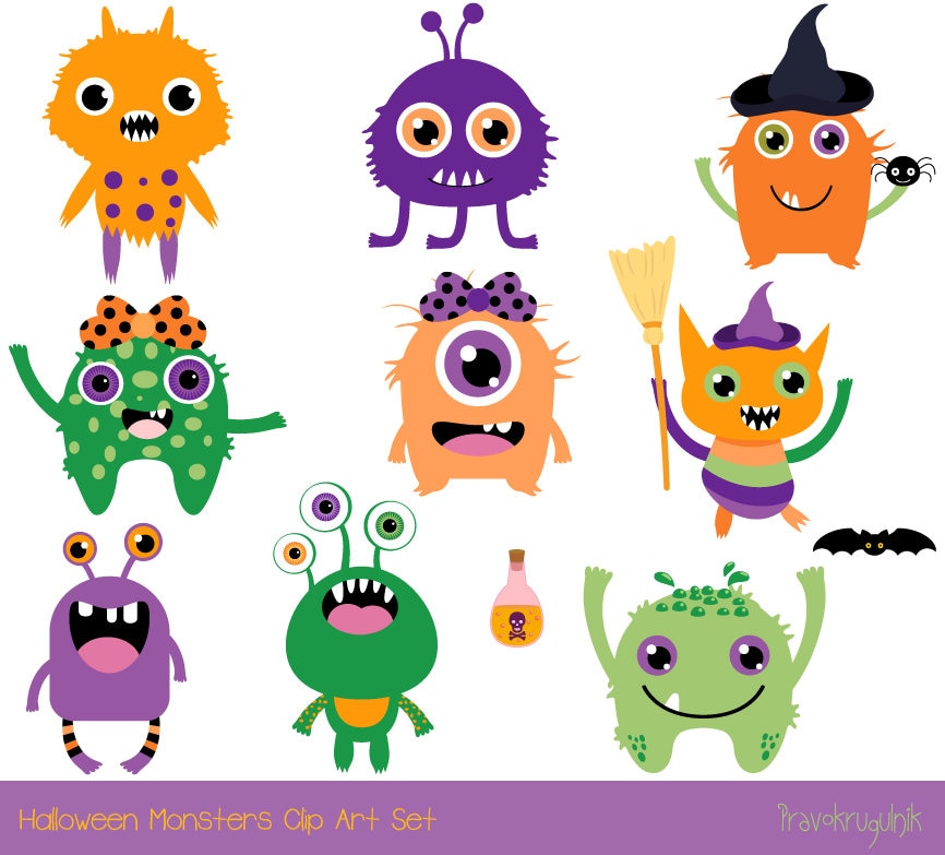 Cute Halloween Monster Clip Art, Halloween Clipart, Fun Halloween ...