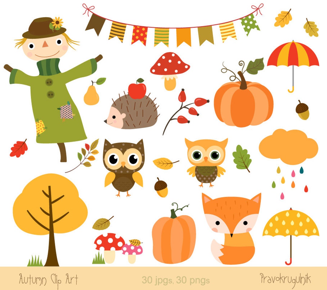 Autumn Clipart, Fall Clip Art, Digital Fall Graphic, Scarecrow Clipart ...