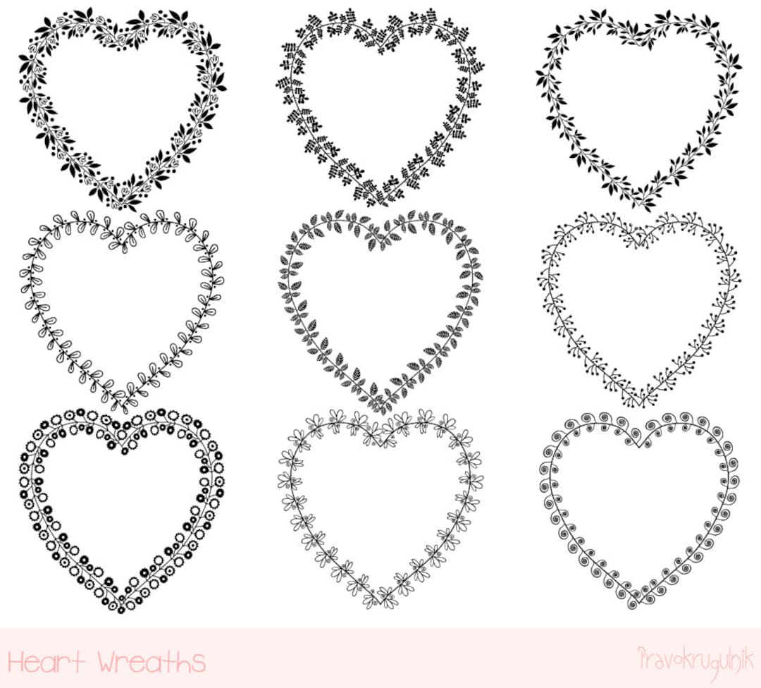 Black Border Clipart Set, Digital Frame Collection, Heart Frame Clip ...