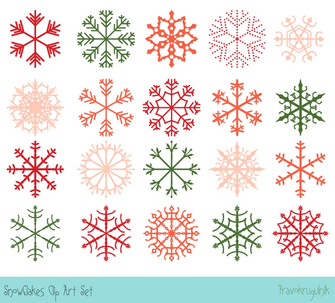 Instant Download Christmas Snowflake Clip Art, Red Snowflake Clipart ...