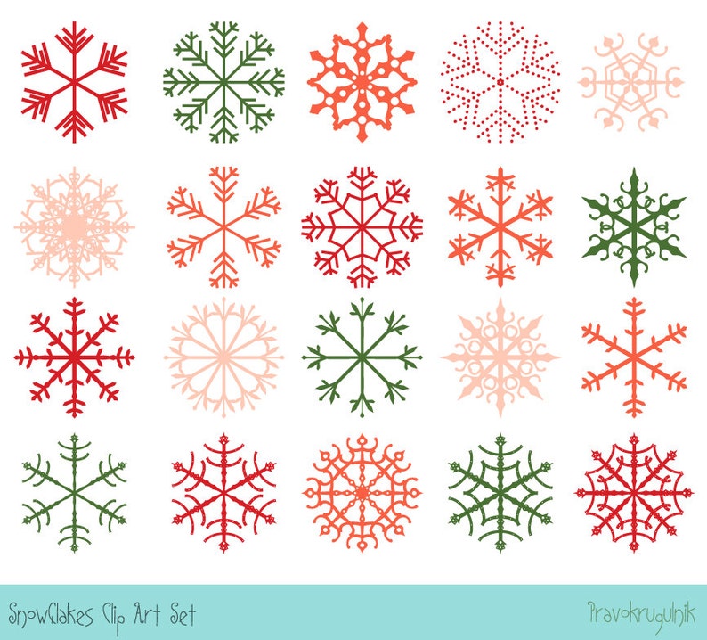 Instant Download Christmas Snowflake Clip Art, Red Snowflake Clipart ...