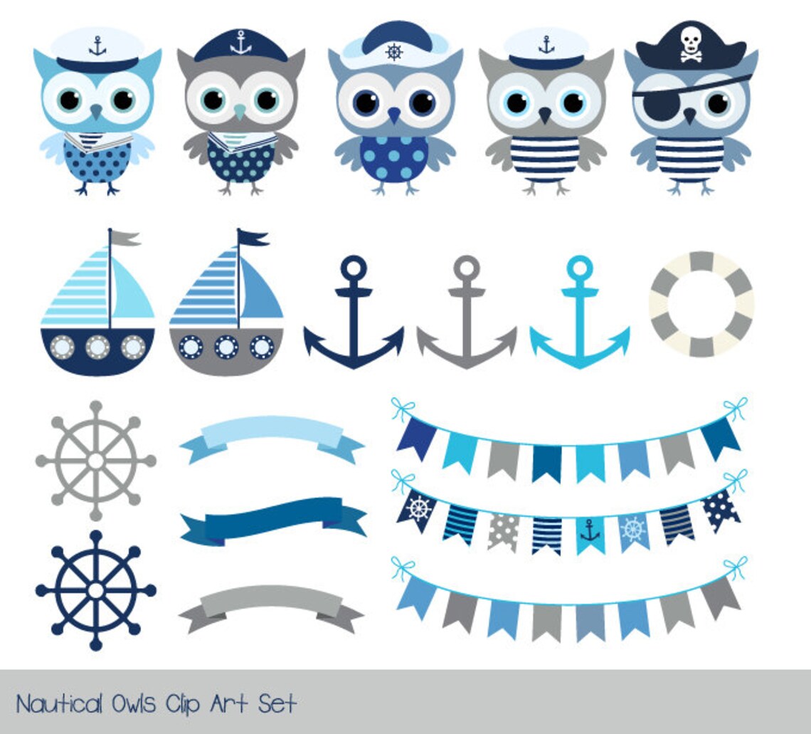 Cute Nautical Clipart Owl, Sailor Owl Pirate Clipart Boy Nautical Clip ...