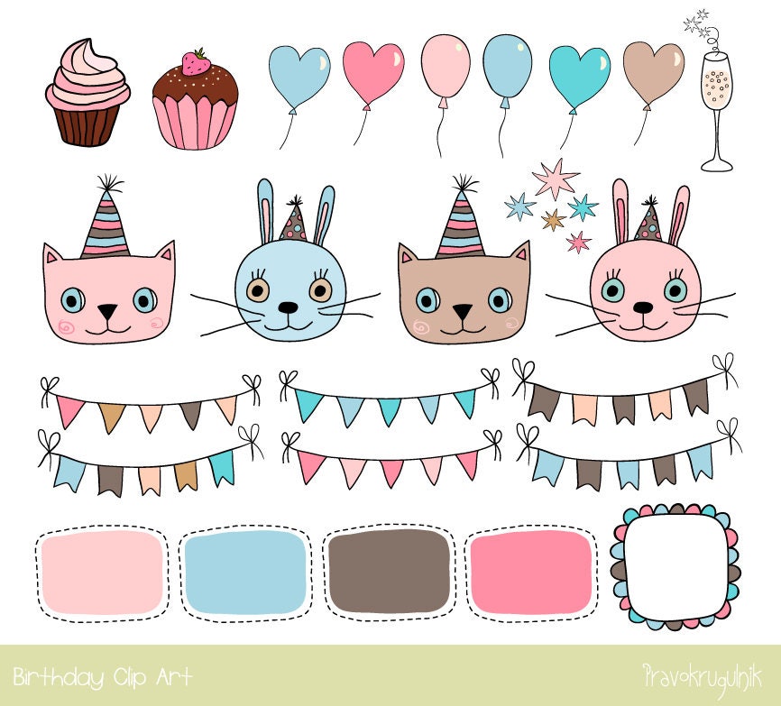 Happy Birthday Clipart Doodle Bunting Clip Art Banner - Etsy